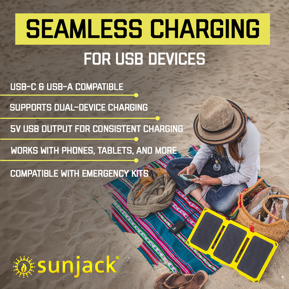 SunJack 25W Portable Solar Charger + 2x 10000mAh Powerbanks with USB-C