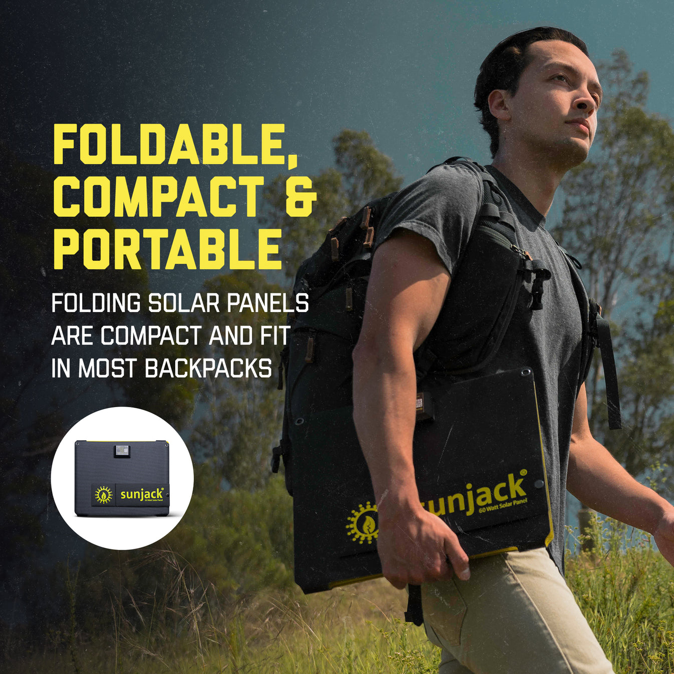 SunJack 60 Watt ETFE Foldable Portable Solar Panel Charger with Kickst