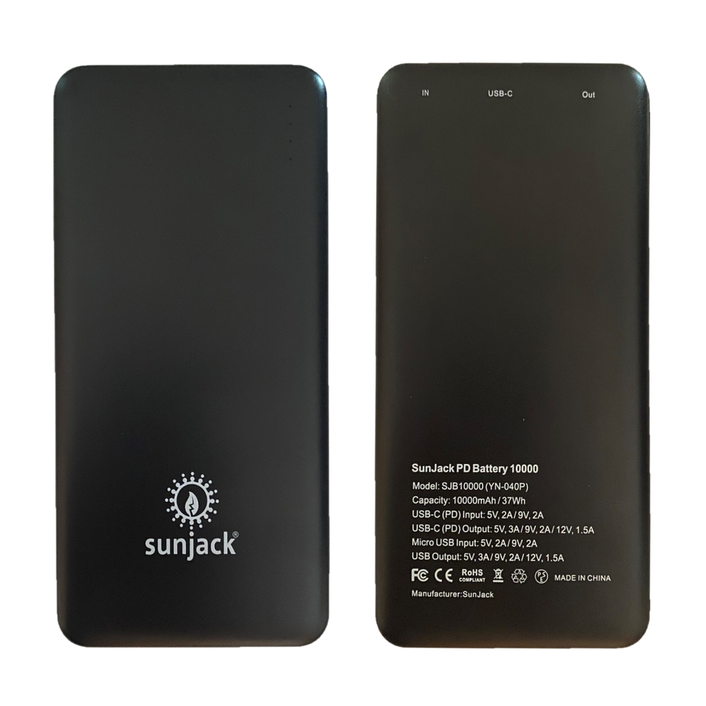 SunJack 18W 10000mAh Powerbank Battery with USB-C and 3.0 QuickCharge